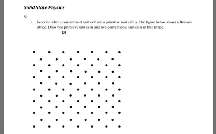 Solid State Physics S1. 1. Describe what a conventional unit cell and a primitive unit cell is ...