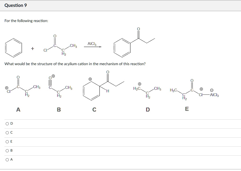 SOLVED: Question 9 For the following reaction: CH3 AlCl3 What would be the structure of the ...