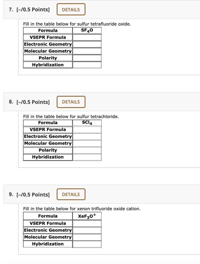 SOLVED: [-/0.5 Points] DETAILS Fill in the table below for sulfur ...