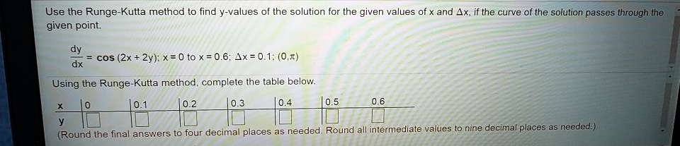 Solved Use The Runge Kutta Method To Find Y Values Of The Solution For The Given Values Of X