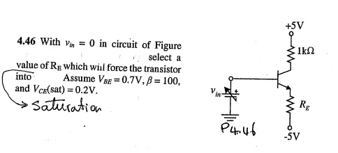 4.46 With Vin = 0 in circuit of Figure select a value of RE which will ...