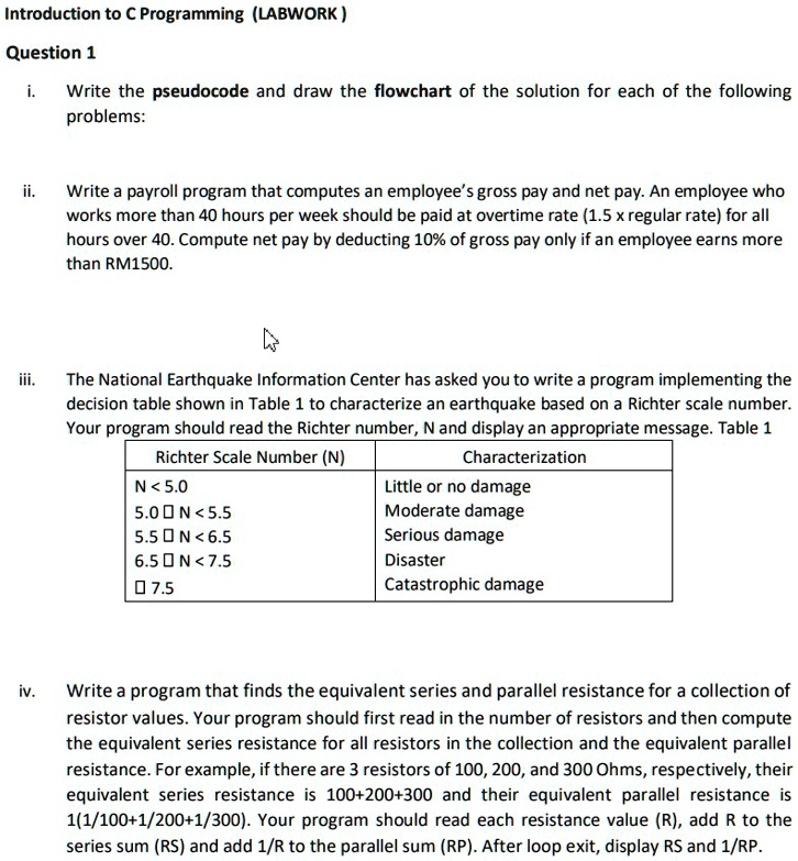 Solved Introduction To C Programming Labwork Question 1 Write The Pseudocode And Draw The