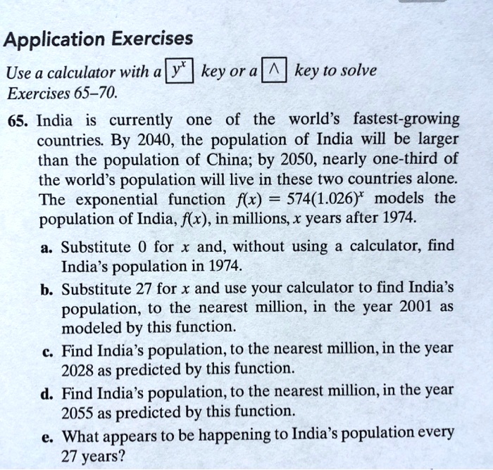 SOLVED: Application Exercises Use a calculator with key or a key to ...