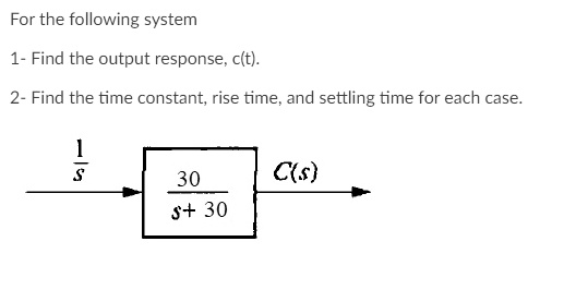 SOLVED: For the following system 1- Find the output response, c(t). 2- Find the time constant ...