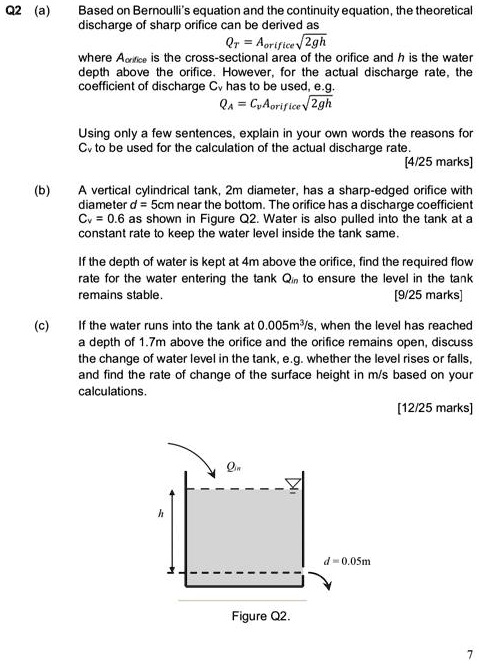 Q2 (a) Based on Bernoulli's equation and the continuity equation, the ...