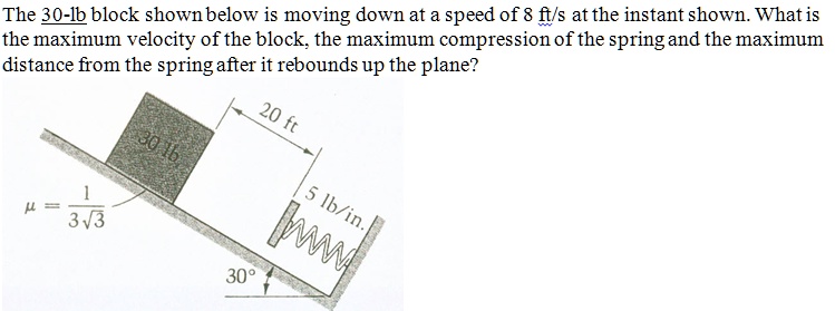 SOLVED: The 30-lb block shown below is moving down at a speed of 8 ft/s at the instant shown ...