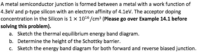 SOLVED: A metal semiconductor junction is formed between a metal with a work function of 4.3eV ...