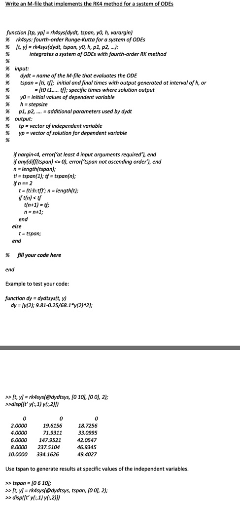 Get Answer Matlab Question Write An M File That Implements The Rk4 Method For A System Of Odes 1215