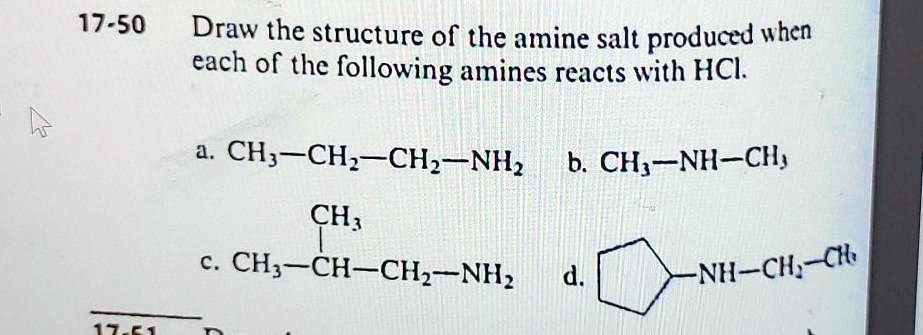 SOLVED: Draw the structure of the amine salt produced when each of the ...