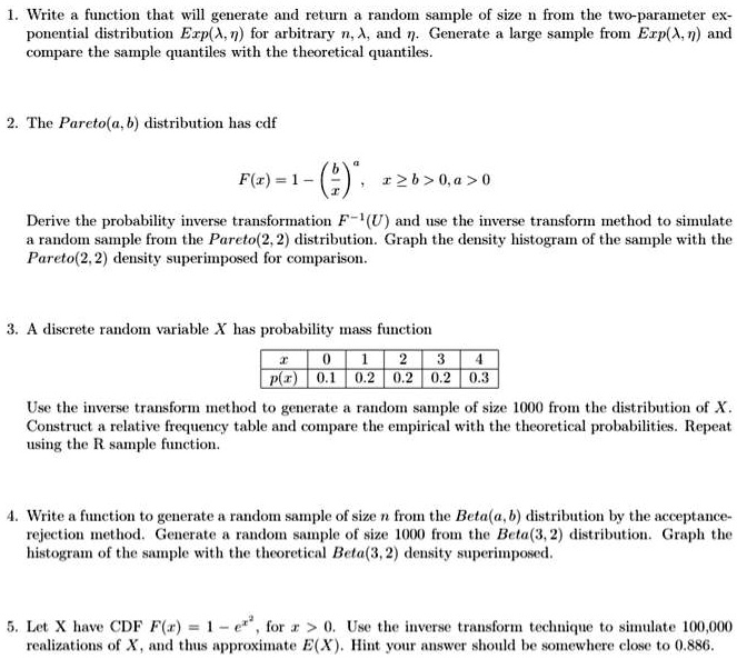 problems 1 5 l write a function that will generate and return a random sample of size n from the ...