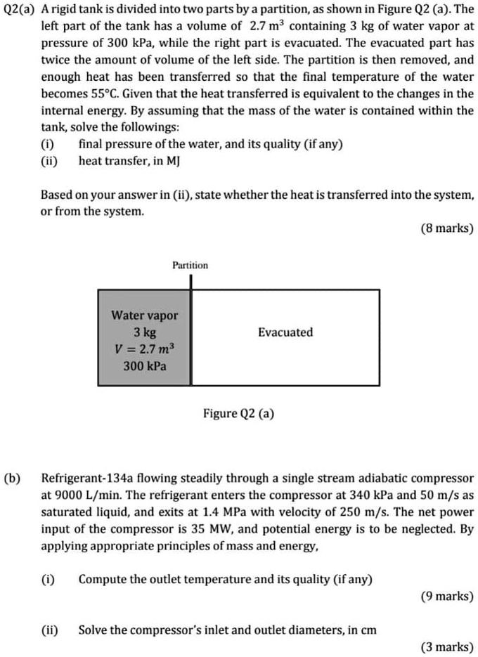 SOLVED: Q2 A rigid tank is divided into two parts by a partition, as ...