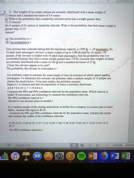 SOLVED: The Wcights of ice cream cartons are nonnally distributed with ...