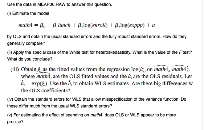 use the data in meapoo raw t0 answer this question estimate the model ...