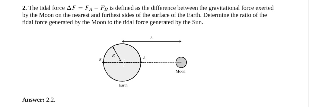 SOLVED: The tidal force F = FA - F is defined as the difference between ...