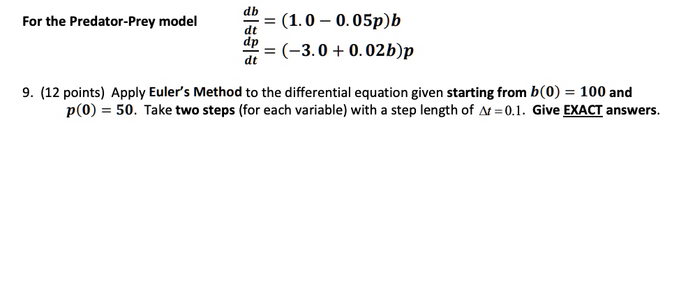 SOLVED:db dt dp dt (1.0 - 0. OSp)b (-3.0 + 0. 02b)p For the Predator ...