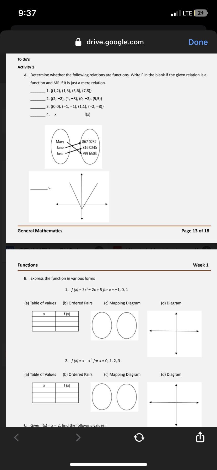 SOLVED: 9:37 LTE 24 0 drive.google.com Done To do's Activity 1 A ...