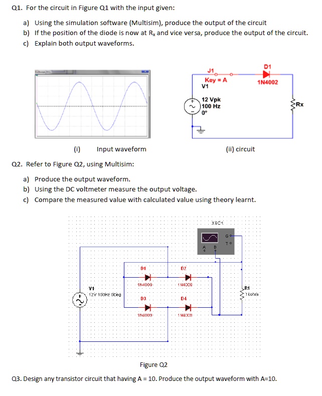 SOLVED: Q1. For the circuit in Figure Q1 with the input given: a) Using the simulation software ...
