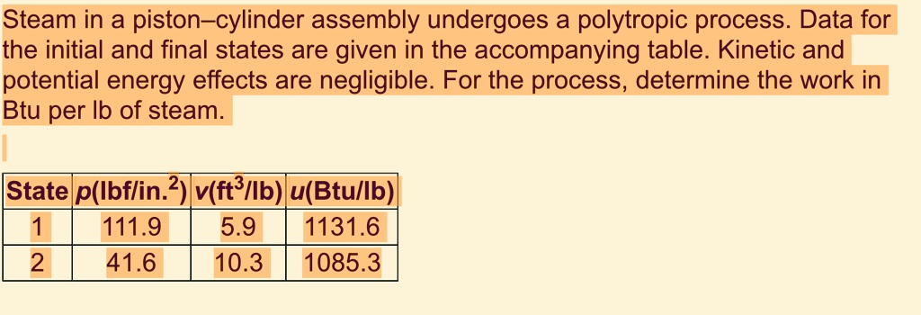 SOLVED: Steam in a piston-cylinder assembly undergoes a polytropic ...