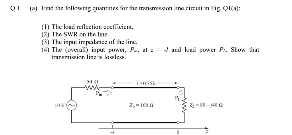 SOLVED: (a) Find the following quantities for the transmission line circuit in Fig. Q1(a): (1 ...