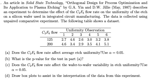[GET ANSWER] an article in solid state technology orthogonal design for process optimization and ...