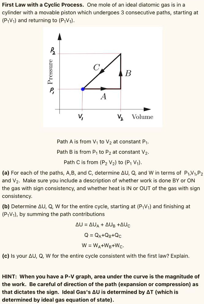 SOLVED: First Law with a Cyclic Process One mole of an ideal diatomic ...
