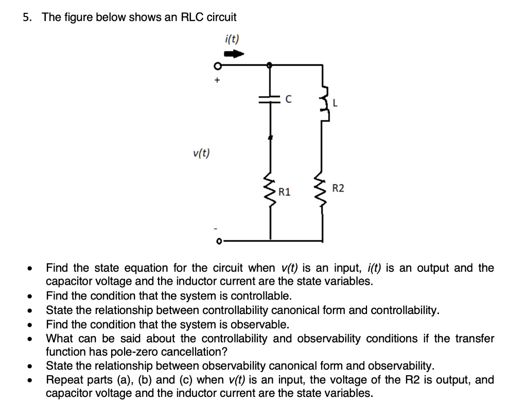 SOLVED: 5. The figure below shows an RLC circuit i(t) v(t) Find the ...
