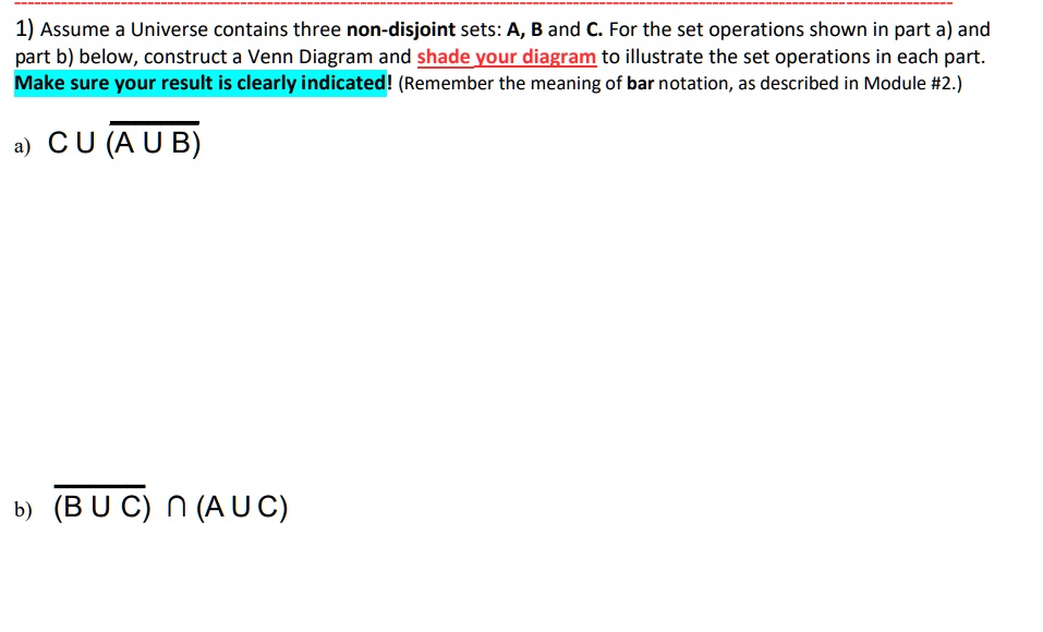 1 assume a universe contains three non disjoint sets a b and c for the ...