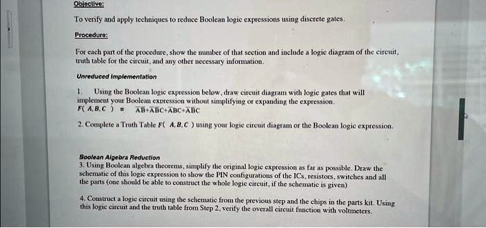Solved Please Do It In Vhdl Objective To Verify And Apply Techniques To Reduce Boolean Logic 7056