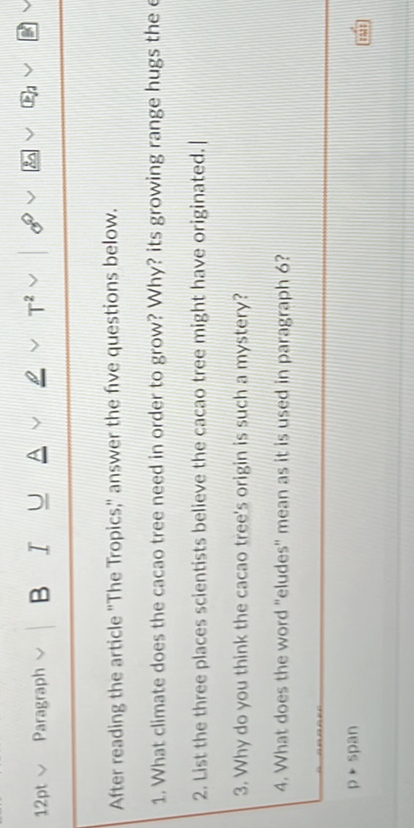 SOLVED: After reading the article "The Tropics," answer the five ...