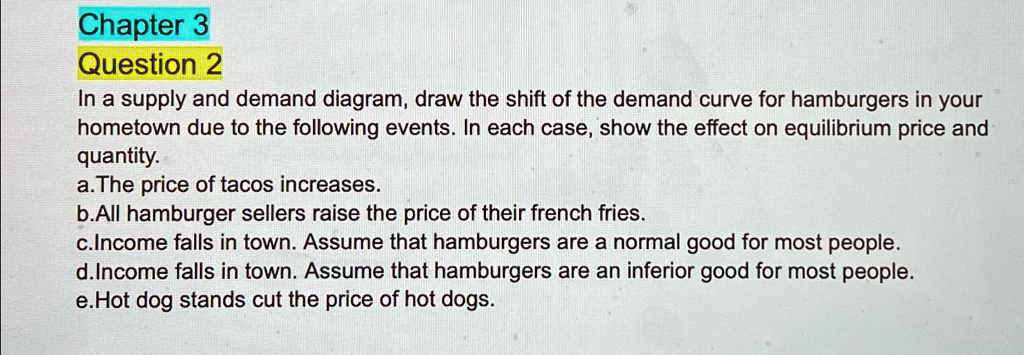 SOLVED: Chapter 3 Question 2 In a supply and demand diagram, draw the ...