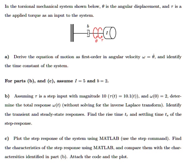In the torsional mechanical system shown below, Î¸ is the angular ...