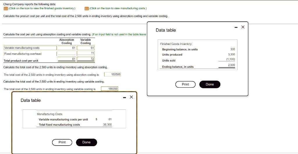 SOLVED: Cheng Company reports the following data: (Click on the icon to view the finished goods ...