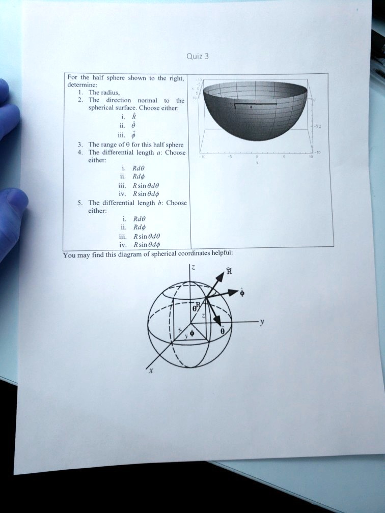 quiz 3 for the half sphere shown to the right determine 1the radius 2 ...