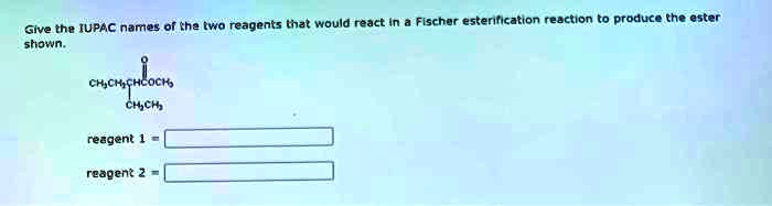 SOLVED: Give the IUPAC names of the two reagents that would react in a ...