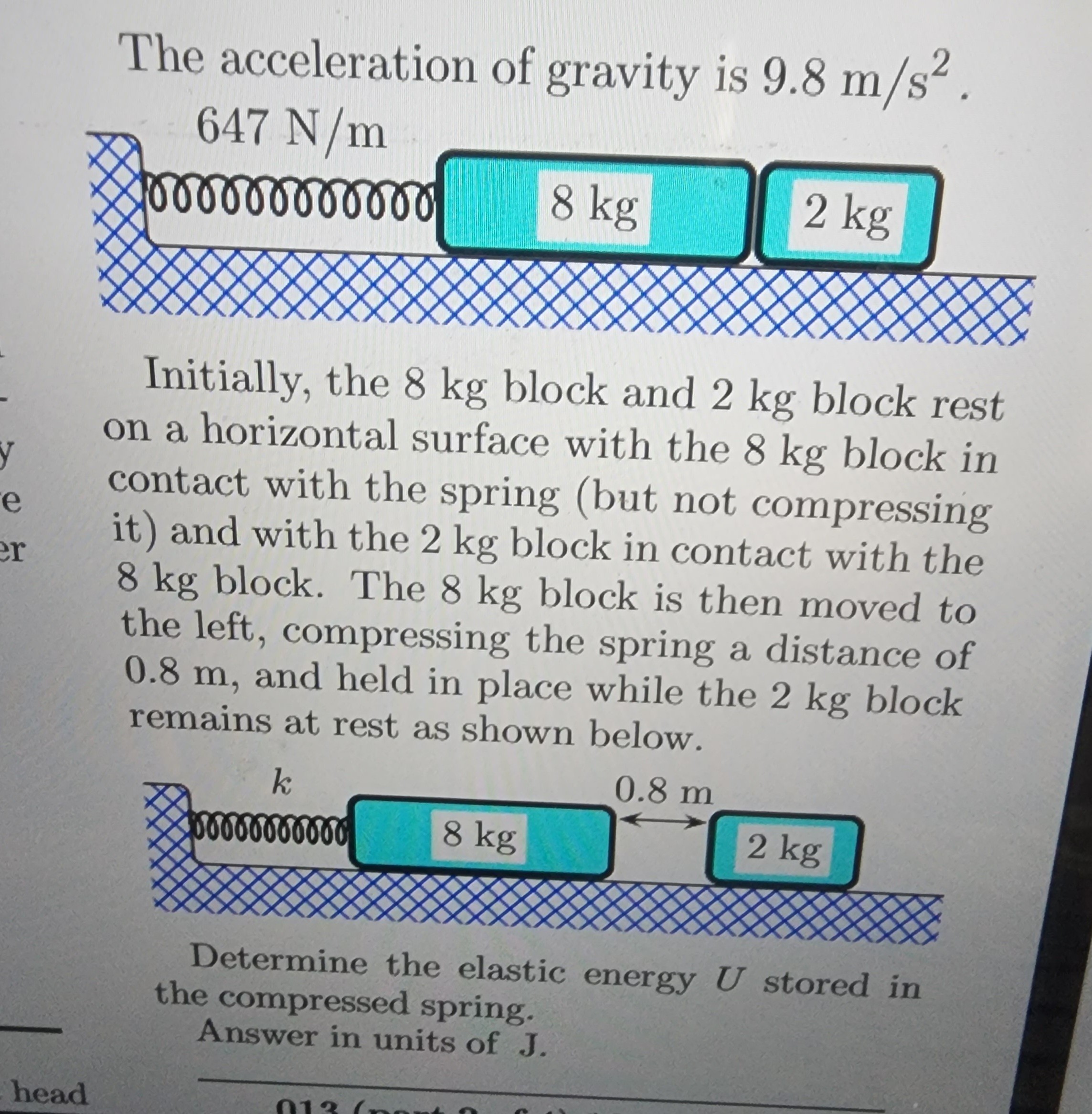 SOLVED: A massless spring with force constant 647N/m is fastened at its ...