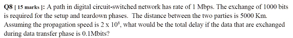 SOLVED: Q8 [15 marks]: A path in a digital circuit-switched network has a rate of 1 Mbps. The ...