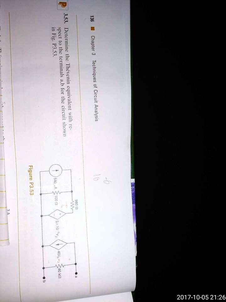 P 136 Chapter 3 Techniques of Circuit Analysis 3.53. Determine the Thévenin equivalent with re ...