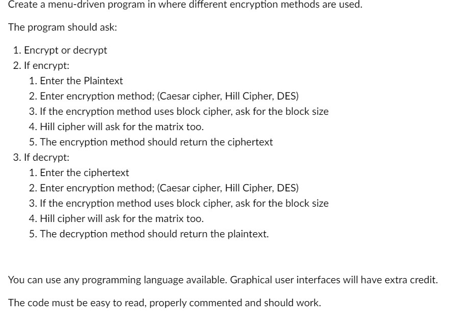 Solved Create A Menu Driven Program In Python With Proper Comments Where Different Encryption