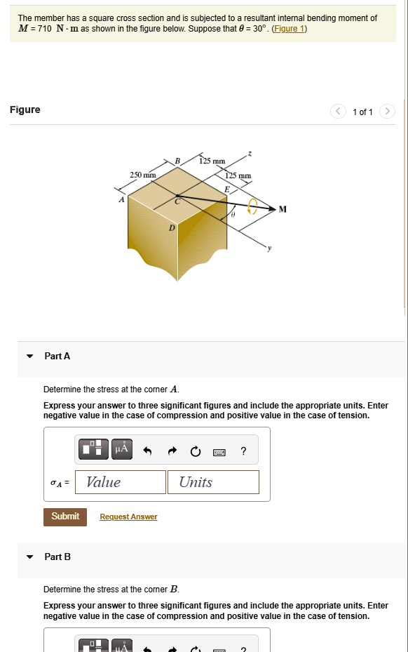 the member has a square cross section and is subjected to a resultant internal bending moment of ...