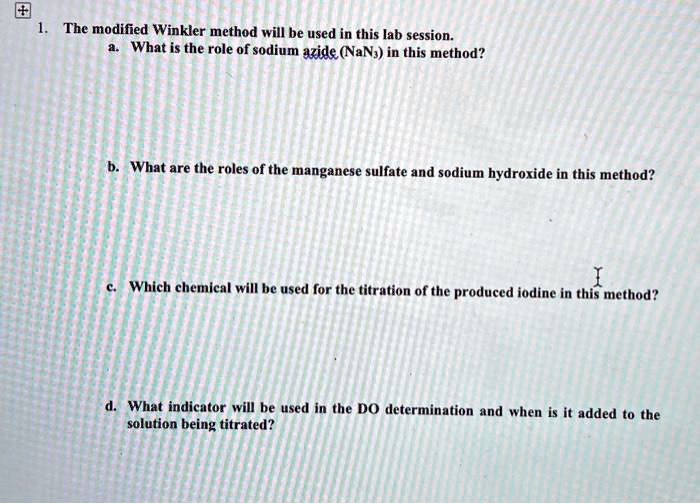 the modified winkler method will be used in this lab session what is ...