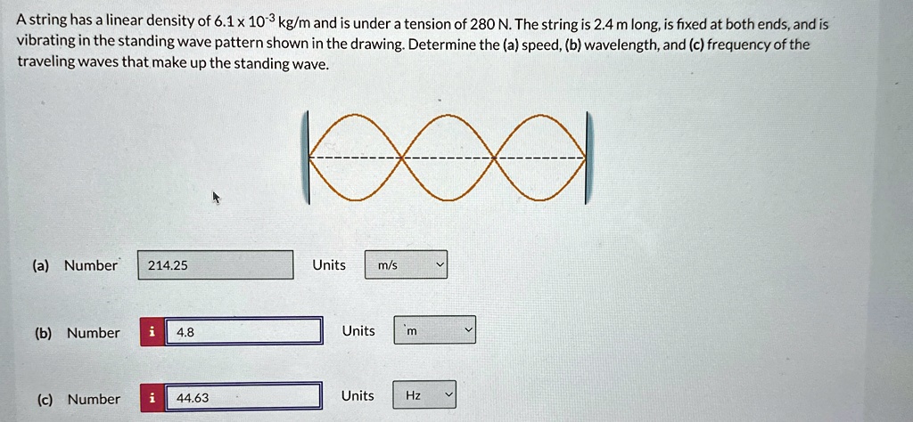 a string has a linear density of 61 times 10 3 kgm and is under a ...