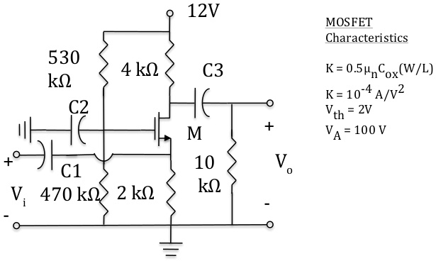 SOLVED: Consider the amplifier shown below. The MOSFET characteristics ...