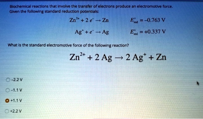 Biochemical reactions that involve the transfer of electrons produce an ...