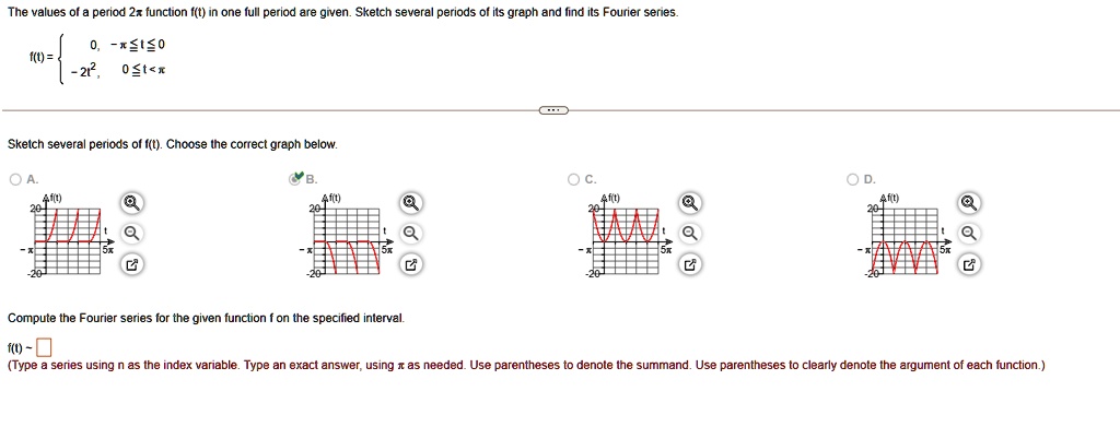 SOLVED: Texts: The values of a period 2π function f(t) in one full ...