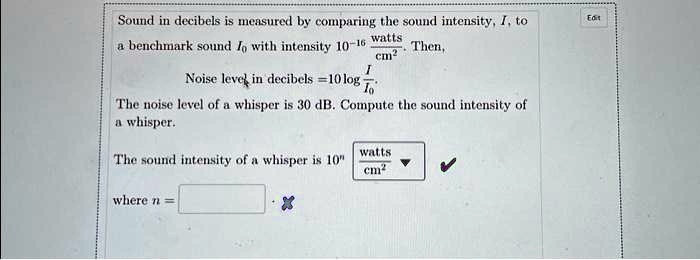 SOLVED: Texts: Sound in decibels is measured by comparing the sound ...