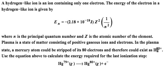 Ionization Energy Equation For Hydrogen