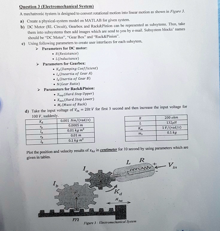 SOLVED: Question 3 (Electromechanical System): A mechatronic system is designed to convert ...