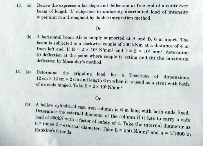 SOLVED: 13.a Derive the expression for slope and deflection at free end ...