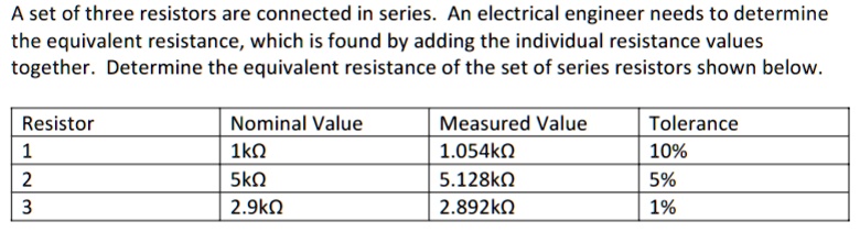 SOLVED: A set of three resistors is connected in series. An electrical ...