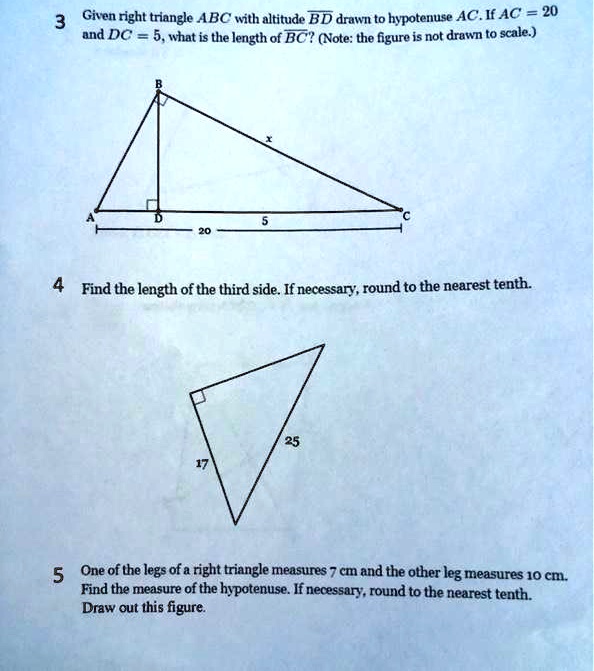 SOLVED: Given right triangle ABC with altitude BD drawn to hypotenuse ...